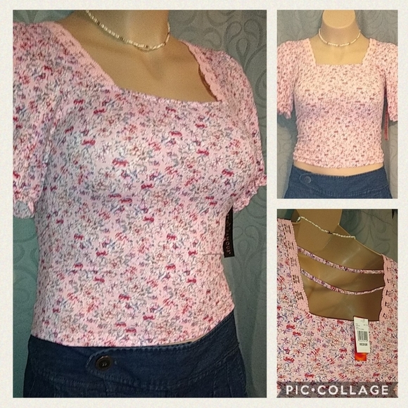 Almost Famous | Tops | Almost Famous Pink Floral Cropped Top Jr M ...